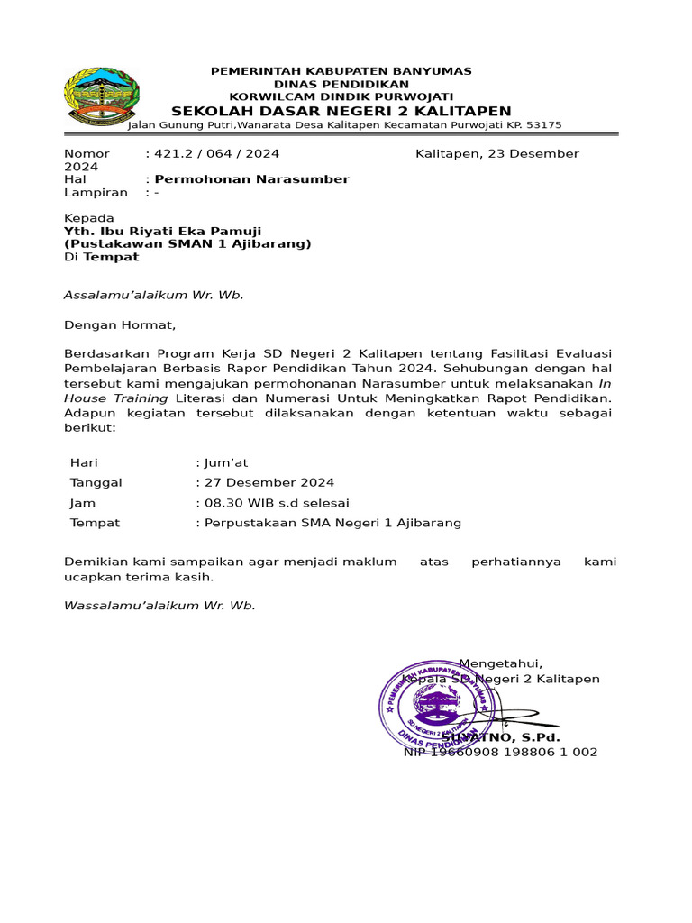 Template Surat Permohonan Narasumber | PDF