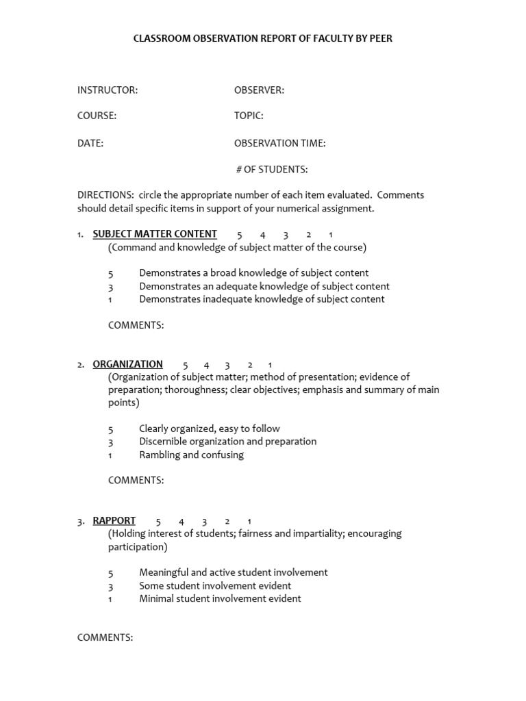 Peer Faculty Classroom Observation Report | PDF | Methodology | Knowledge