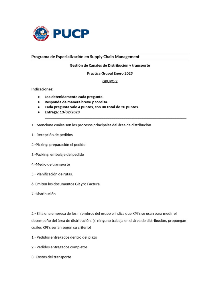 Práctica Calificada Grupo 2 | PDF | Business | Transporte