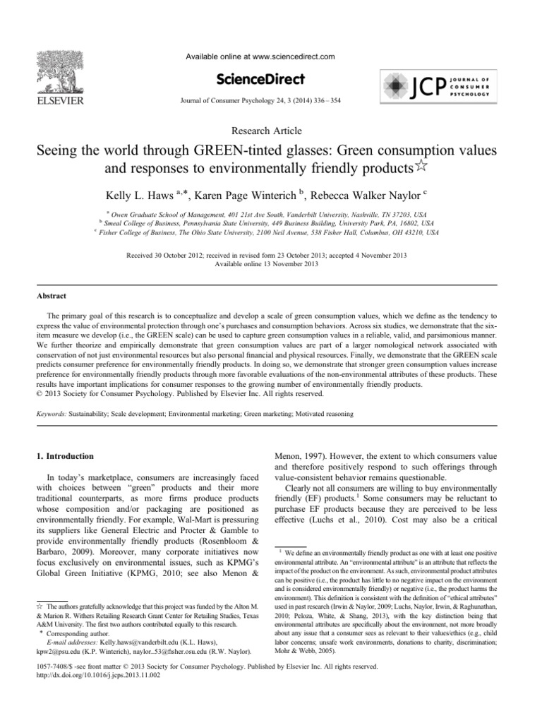 Green Consumption Values Scale Development | PDF | Validity (Statistics ...