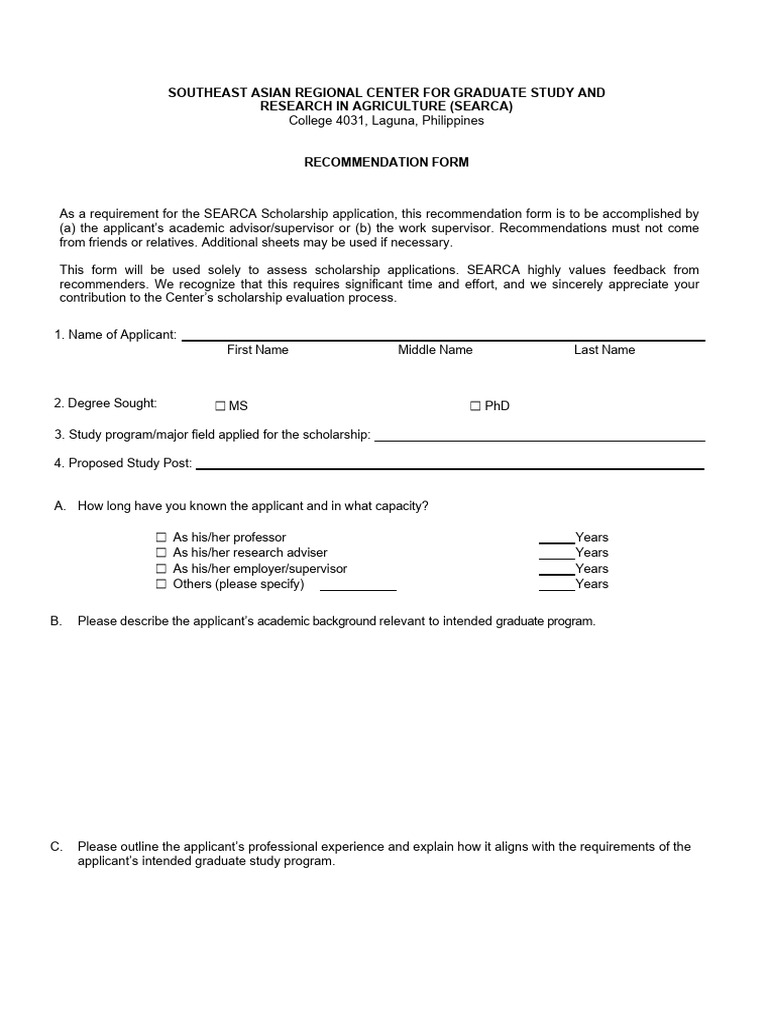 Scholarship Recommendation Form | PDF | Psychological Resilience | Cognition