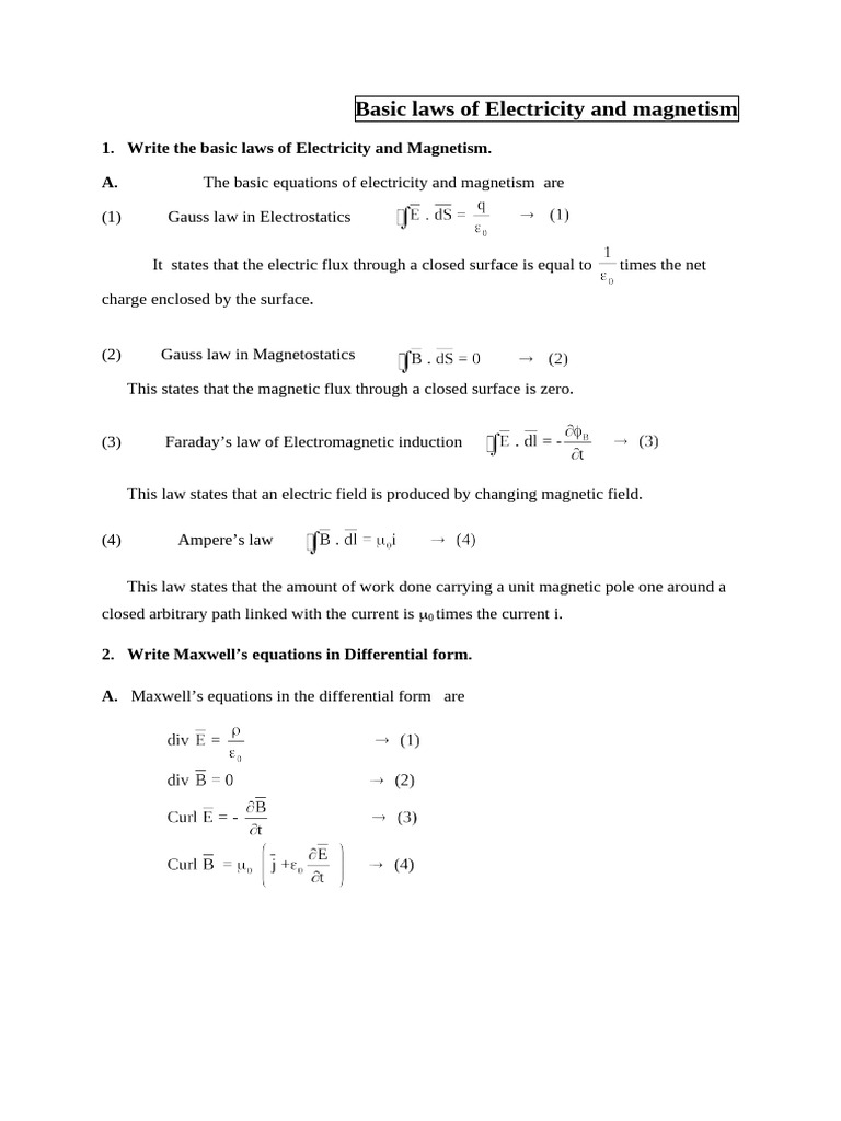 Basic Laws of Electricity & Magnetism | PDF