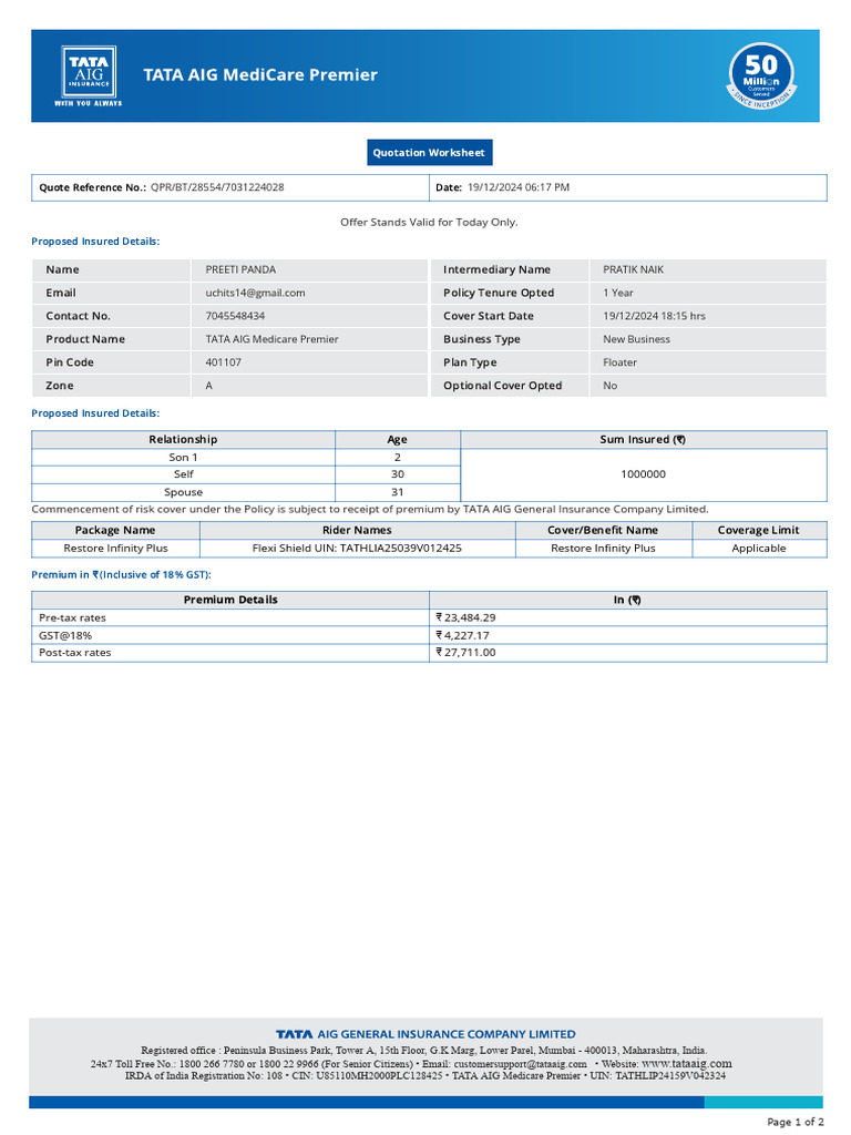 Medicare Premier Quote | PDF | Insurance | Financial Services