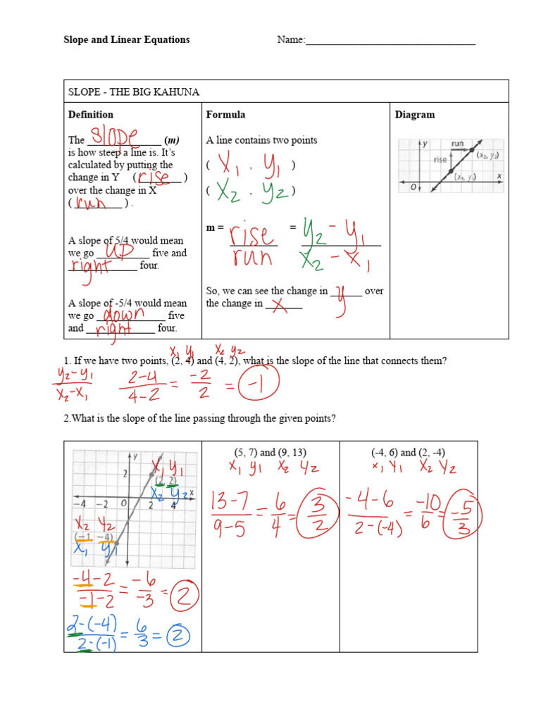 3-2 Equations, Equations, Equations KEY | PDF | Slope | Elementary ...