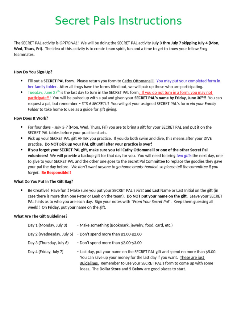 Secret Pals Instructions | PDF