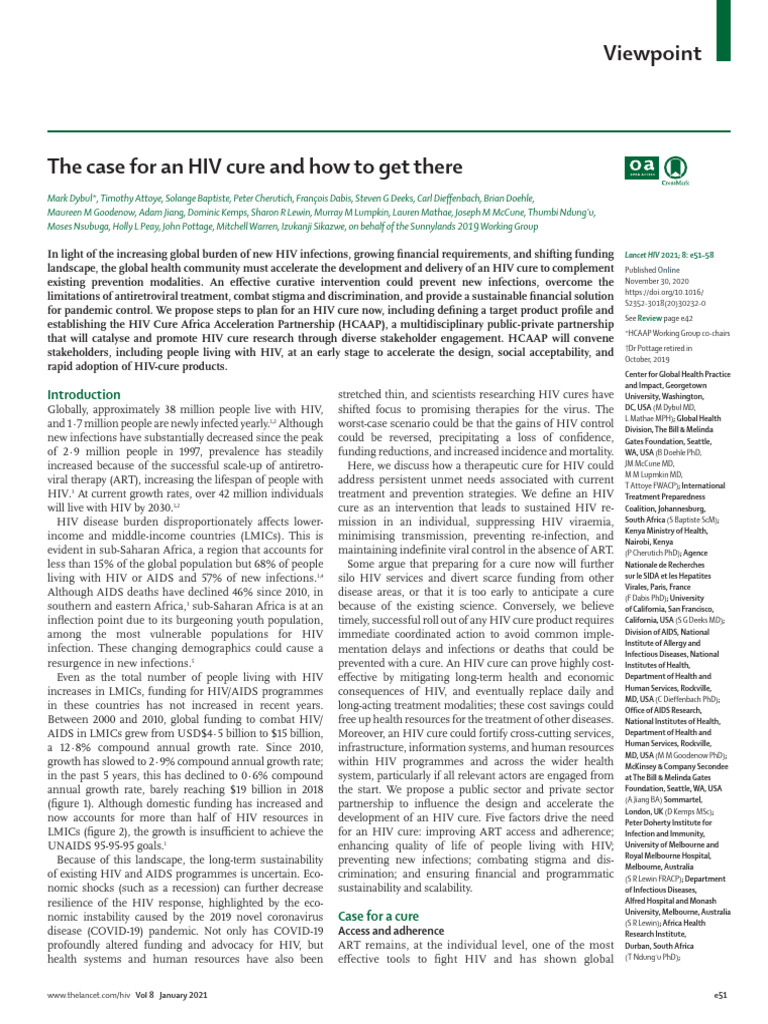 La necesidad de una cura para el VIH y cómo lograrla 2021 lancet | PDF | Hiv/Aids | Hiv