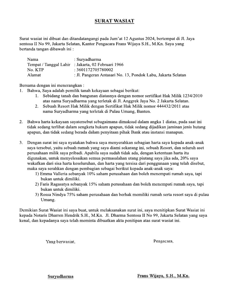 SURAT WASIAT | PDF