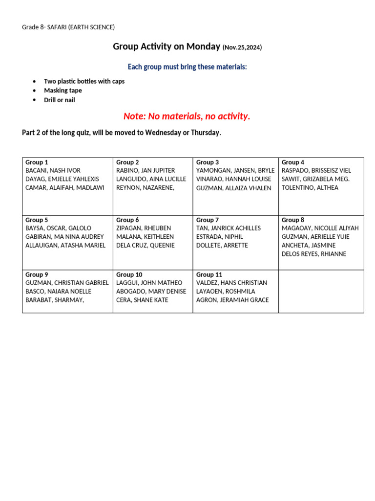 Monday Group Activity | PDF