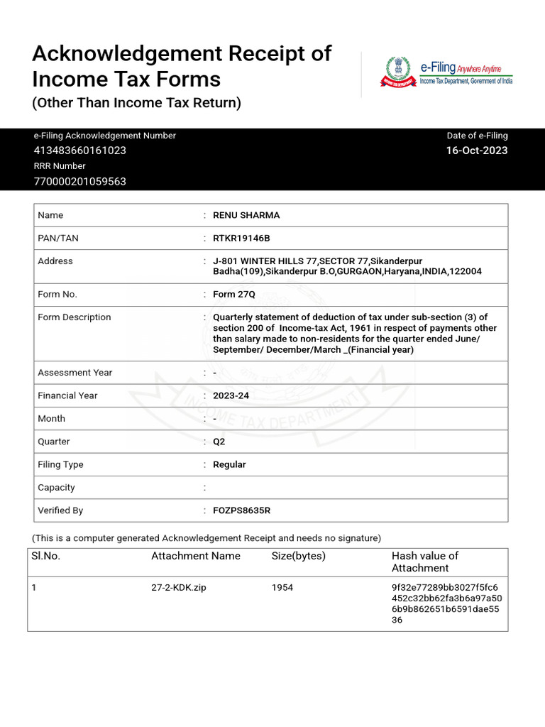 Form 27Q - ARN - 770000201059563 | PDF