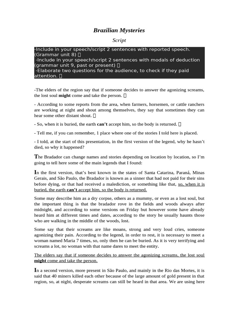 Brazilian Mysteries - Script Draft | PDF