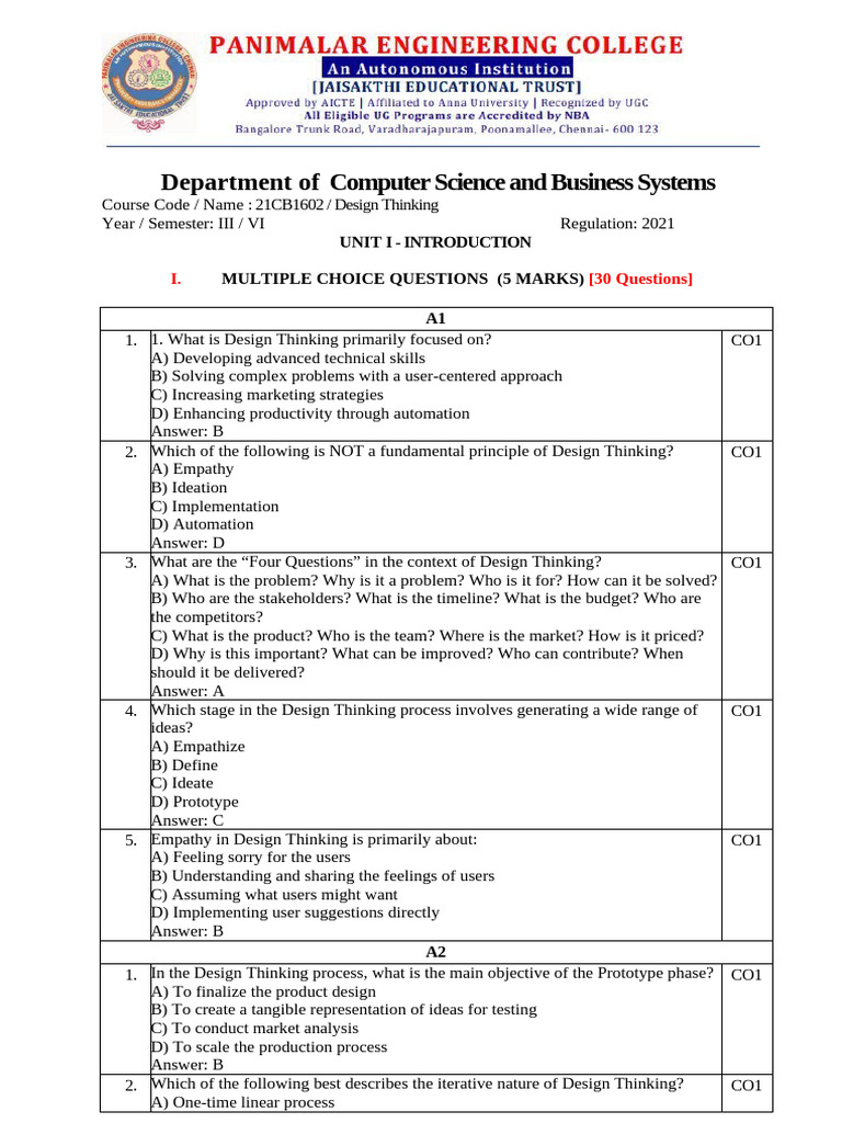 21CB1602 DT UNIT 1 | PDF | Design Thinking | Prototype