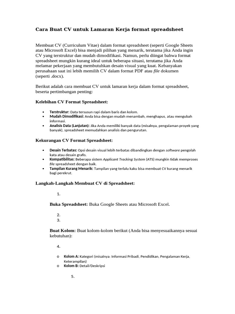 Cara Membuat CV di Spreadsheet Excel | PDF