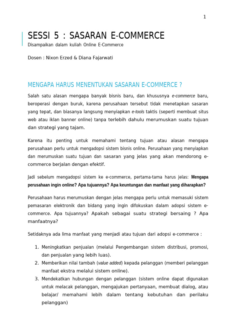 Tujuan Strategis E-Commerce 5S | PDF