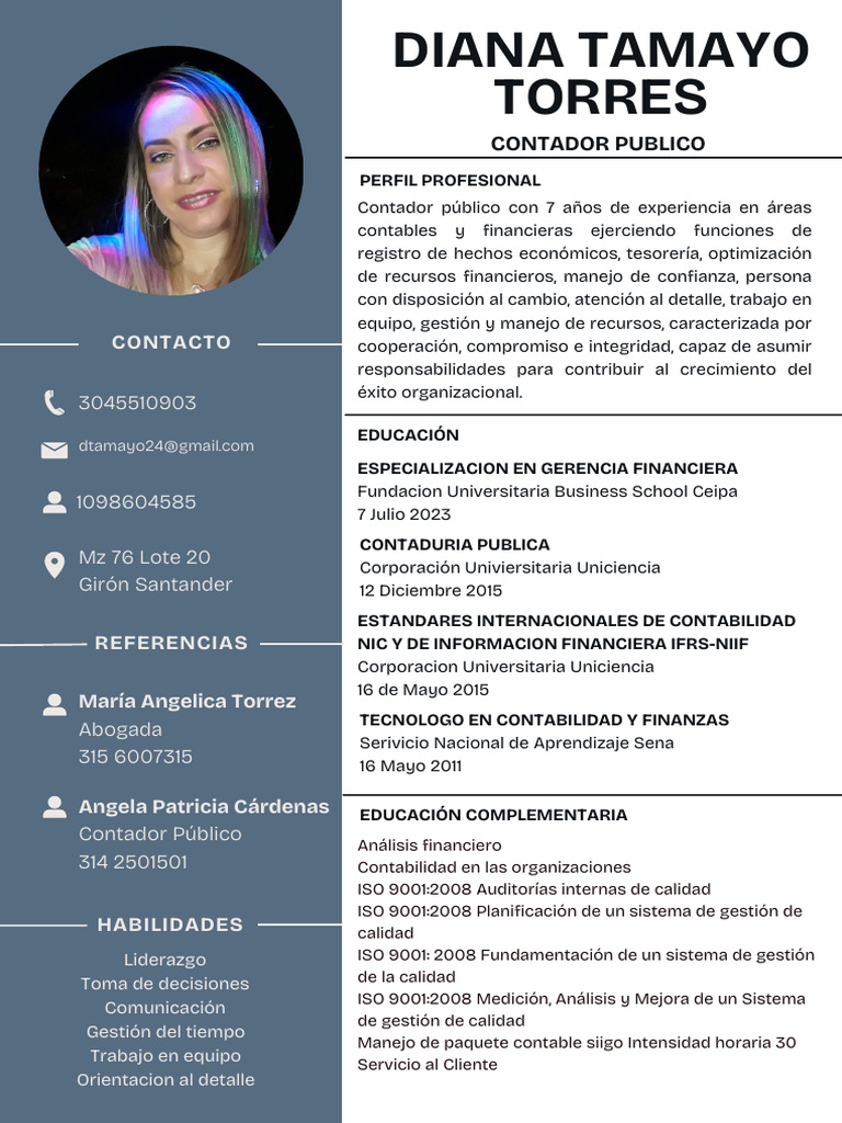 Currículum Vitae Cv de Administración Simple Azul | PDF | Contador | Contabilidad