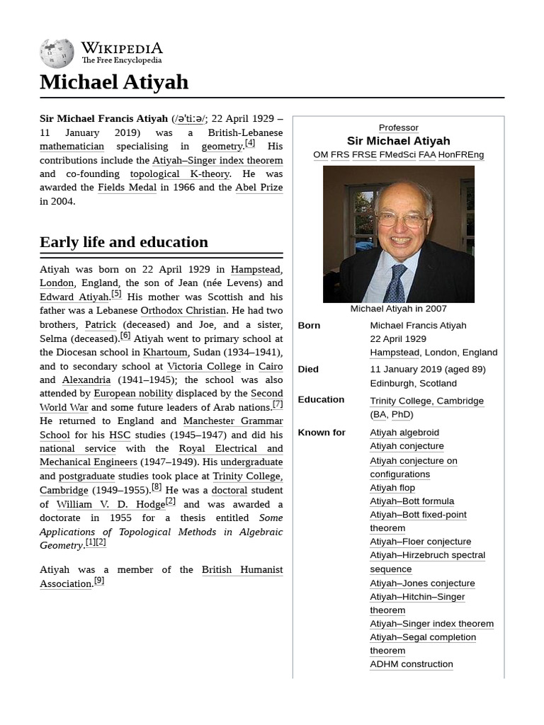 Michael_Atiyah | PDF | Mathematical Analysis | Differential Geometry