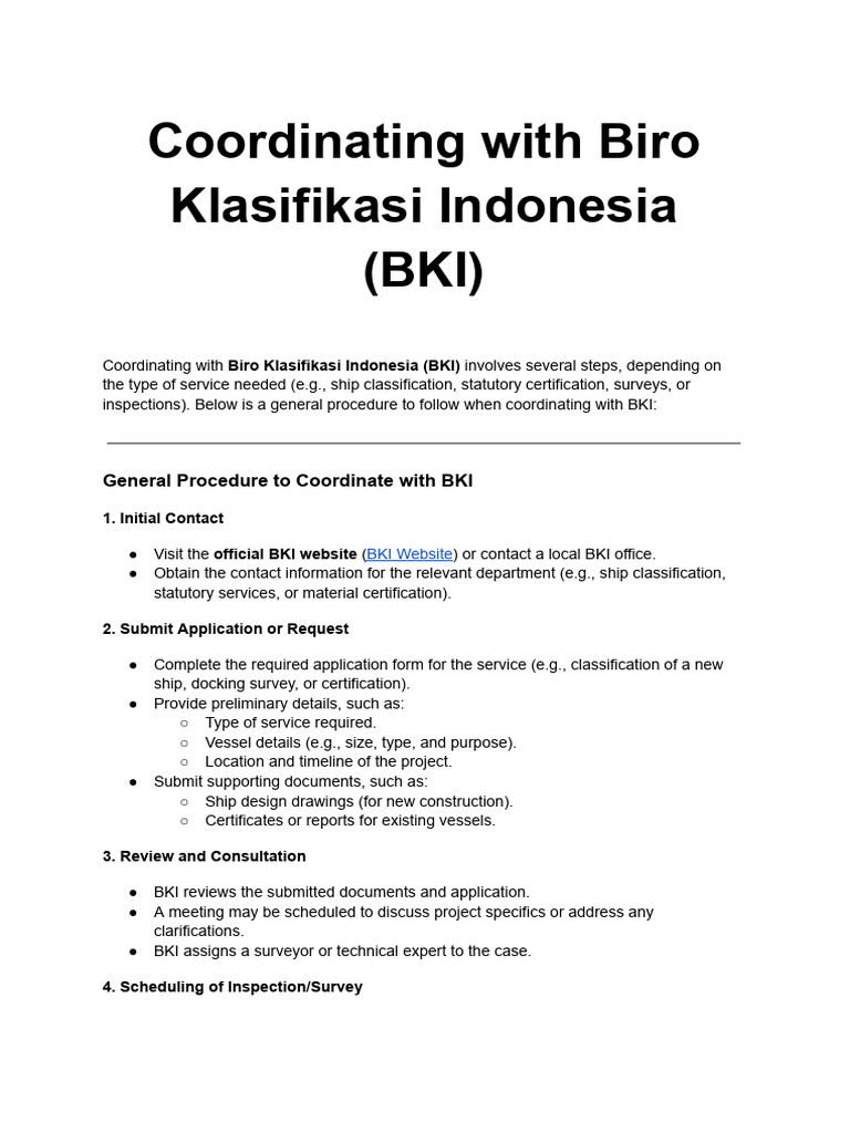 Coordinating With Biro Klasifikasi Indonesia (BKI) | PDF | Ships