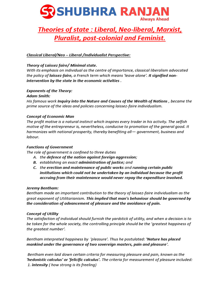 Theories of State-Liberal Neo-Liberal Marxist | PDF | Feminism | Gender ...