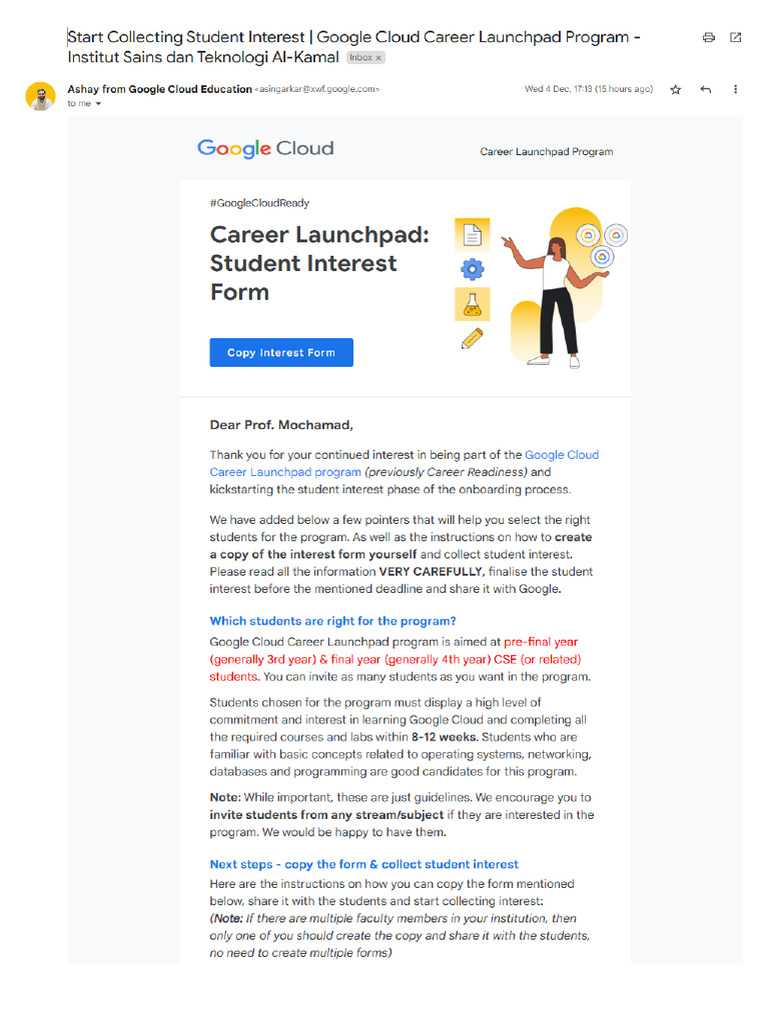 02 Email With Ashay Singarkar - Student Interest Form | PDF | Software | Internet