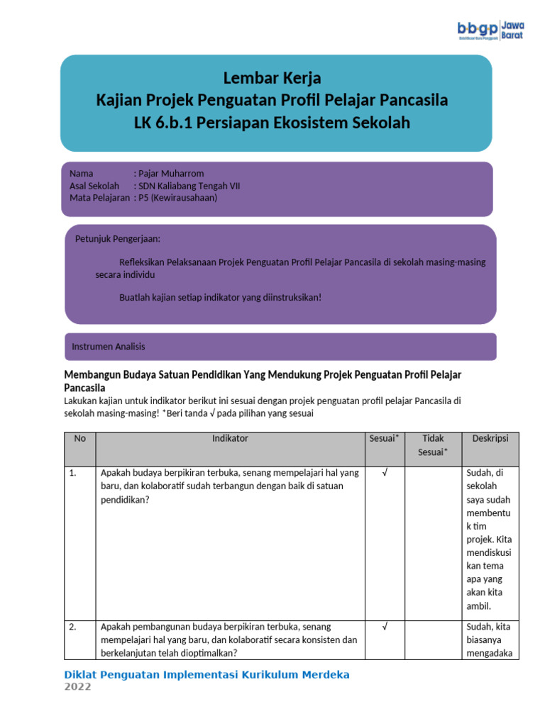 6.b.LK-2-Tahapan P5 - Pajar Muharrom - Kelompok 5 Berkebhinekaan Global | PDF