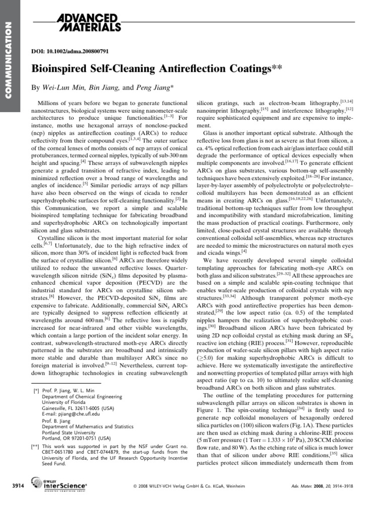 Advanced Materials - 2008 - Min - Bioinspired Self Cleaning ...