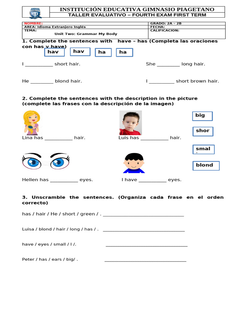 Unit 2 - My Body Grammar | PDF