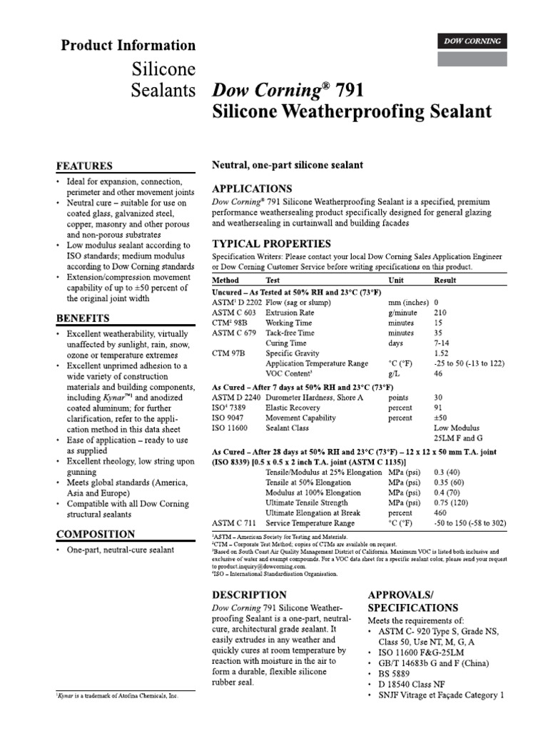 Dow Corning 791 Sealant Test Results | PDF | Applied And ...