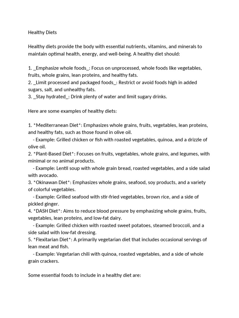 Essential Guide to Healthy Diets | PDF