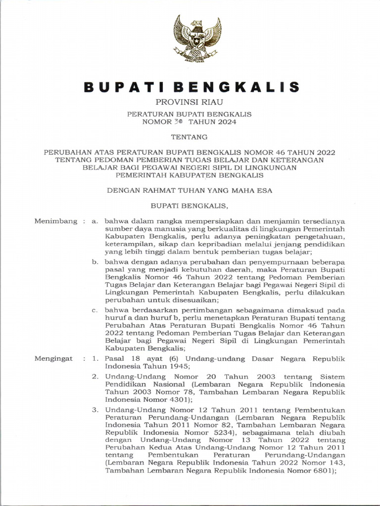PerBup BKS No 30 TH 2024 TTG Perubahan | PDF