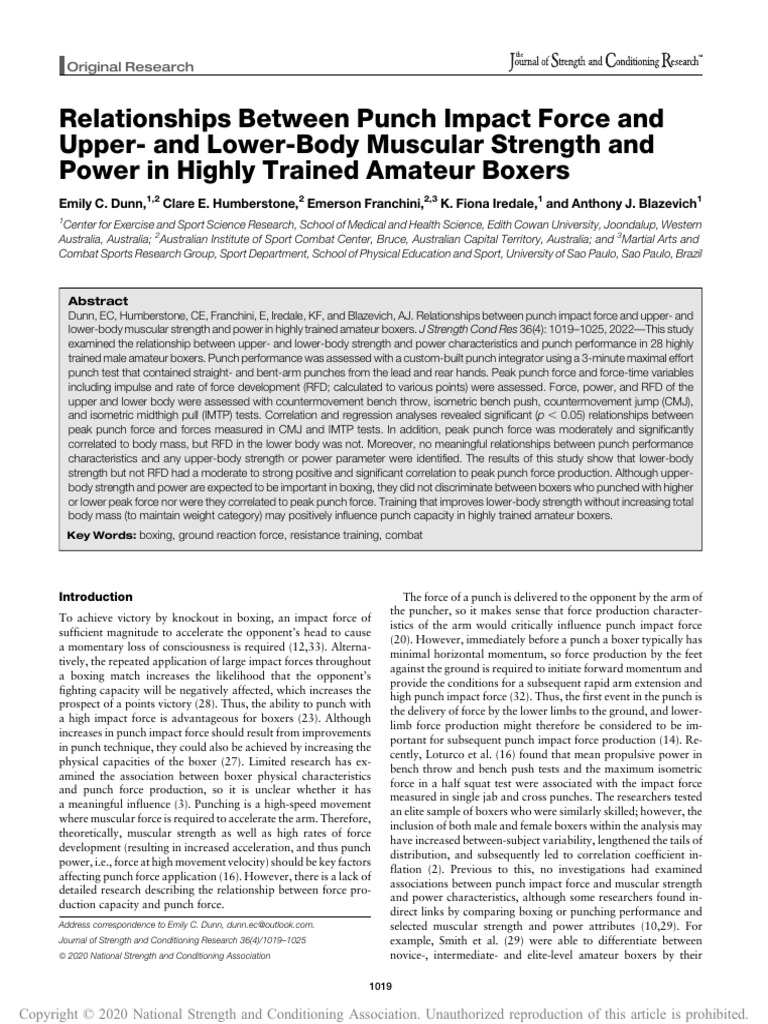 Punch Force and Muscular Strength in Boxers | PDF | Force | Regression ...