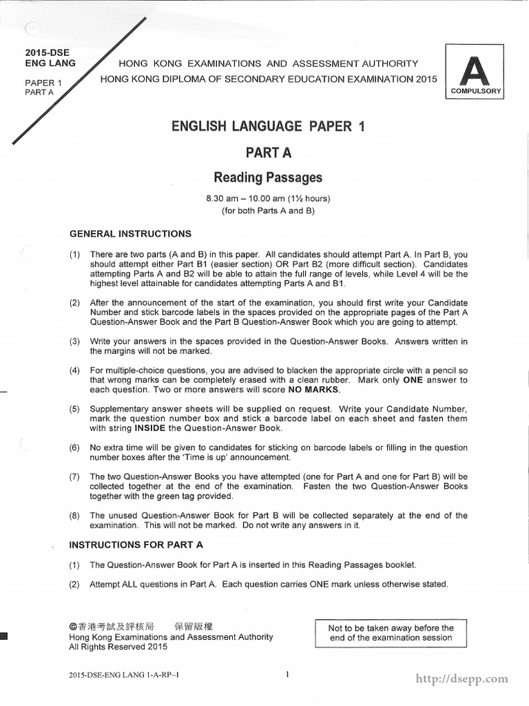 2015 Dse Eng Lang 1 RP A | PDF