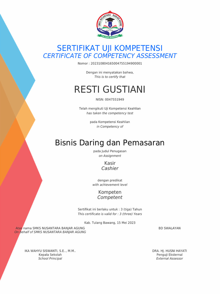 RESTI GUSTIANI-SERTIFIKAT | PDF