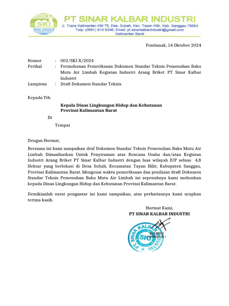Surat Pengantar PERTEK CAIR PT SKI | PDF