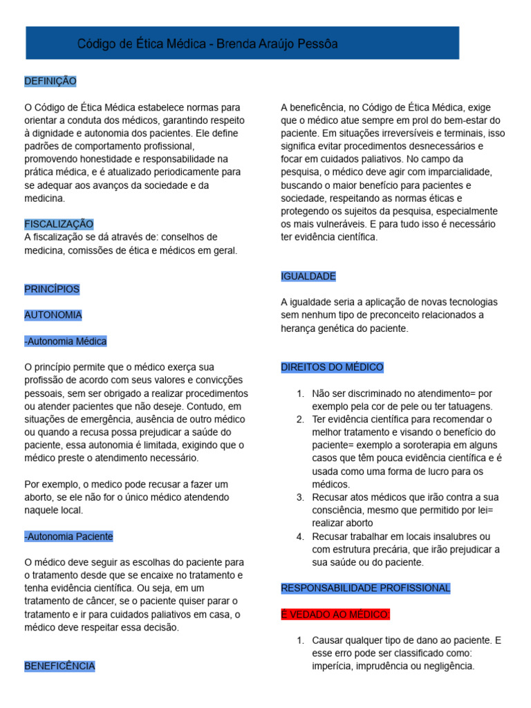 Código de Ética Médica: Princípios e Normas | PDF | Remédio | Histórico ...