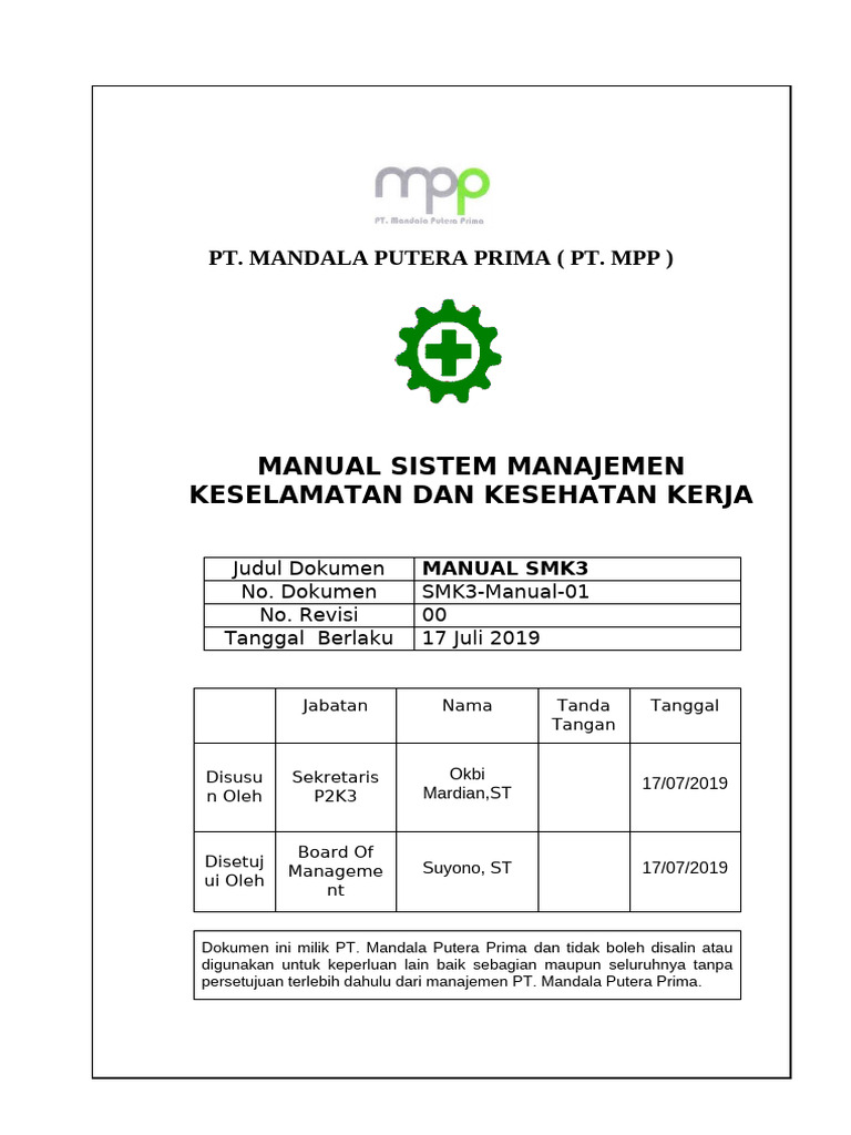 Manual SMK3 PT. Lima Mitra Teknologi | PDF