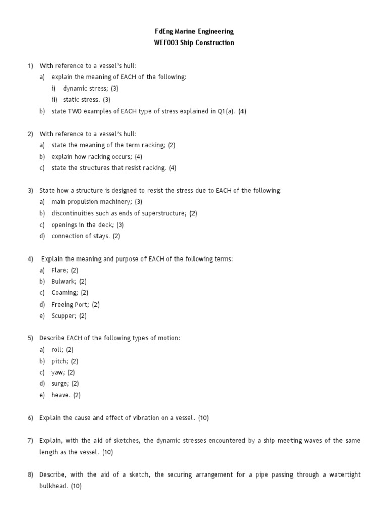 Revision Questions - Ship Construction | PDF | Hull (Watercraft) | Ships