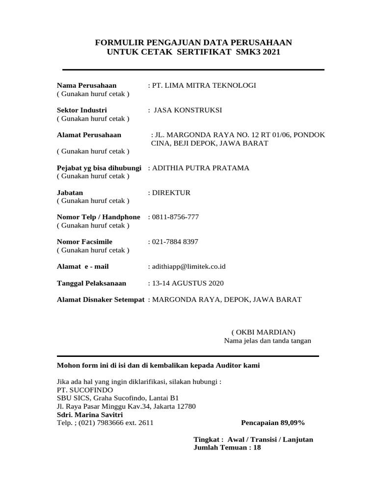 Form Cetak Sert.K3 - 2021 | PDF
