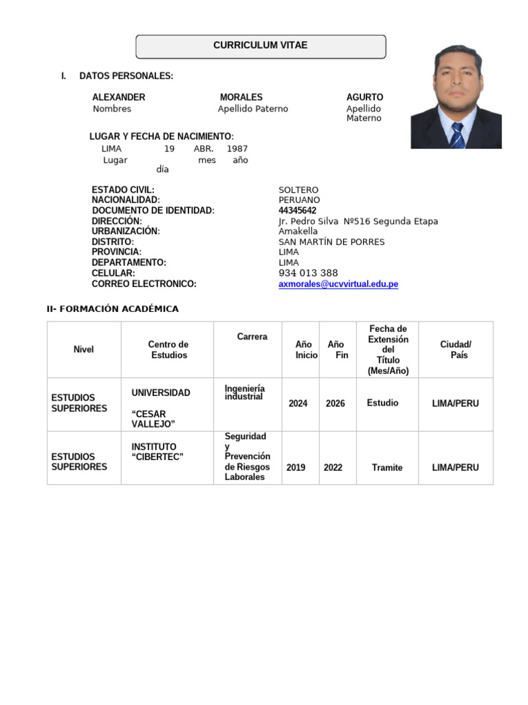 CV DOCUMENTADO - ALEXANDER MORALES AGURTO_actualizado]_setiembre 2024 | PDF | Lima