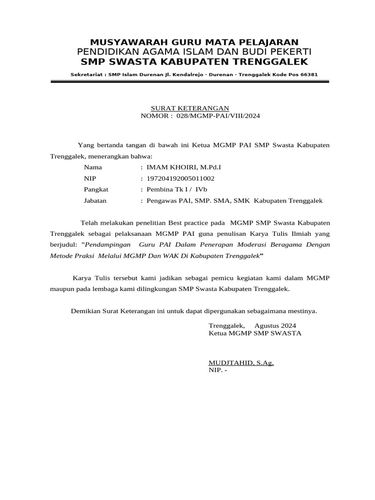 KOP SURAT MGMP SWasta | PDF