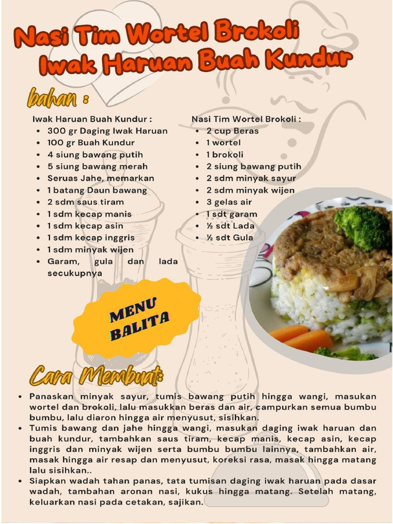 Resep Makanan Balita Nasi Tim Iwak Haruan | PDF