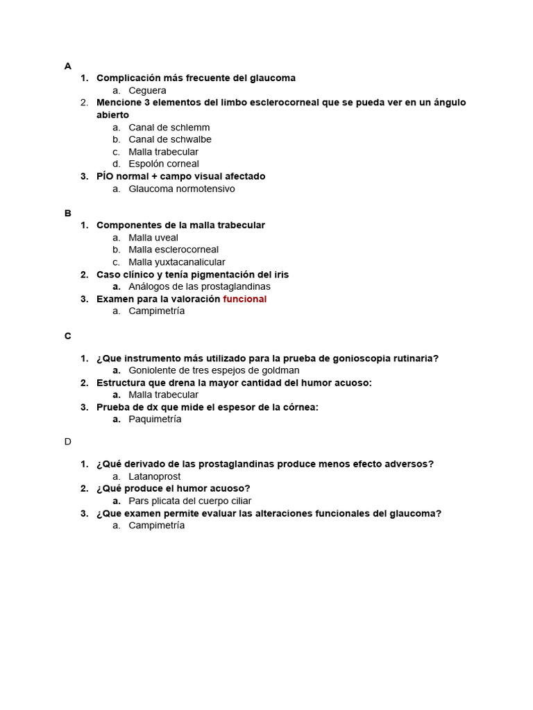 Preguntas Lecciones Oftalmo 2P | PDF | Glaucoma | Ojo humano