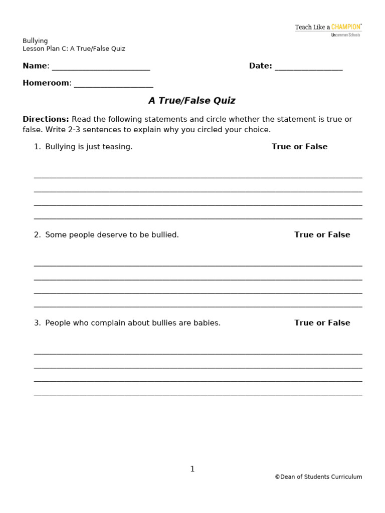 C. Bullying A True False Quiz | PDF | Bullying