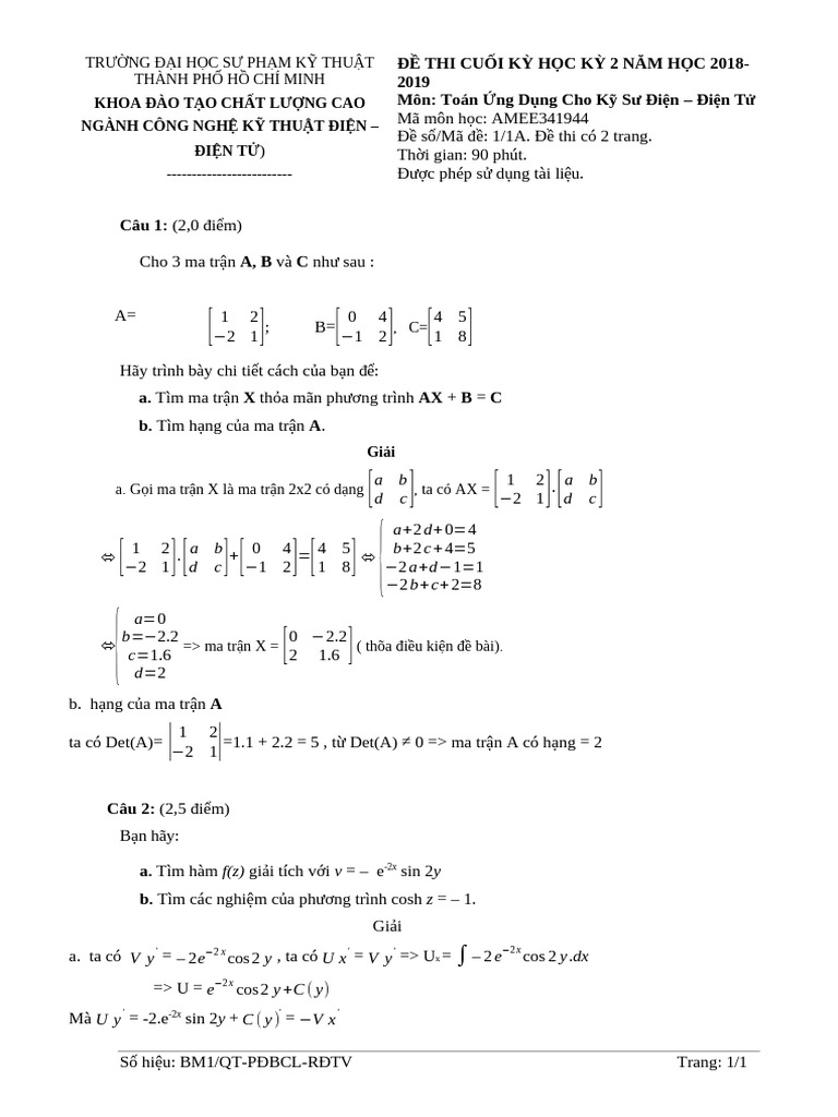 Đề Thi Toán Ud-clc-hk2!18!19 | PDF