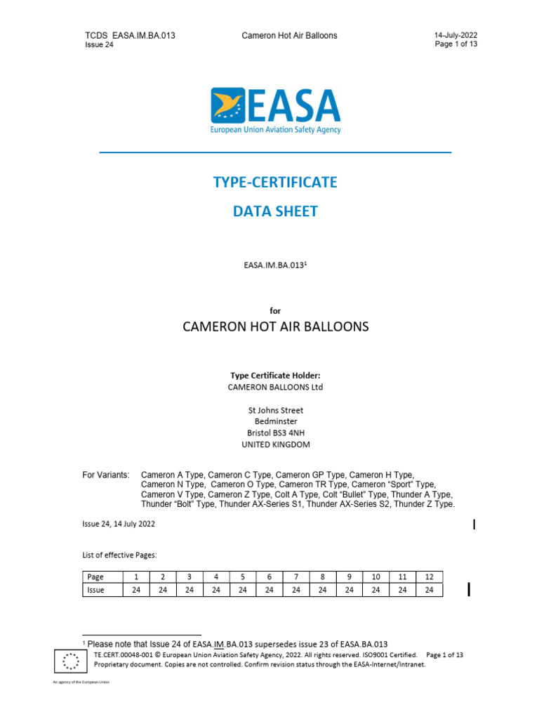TCDS EASA - IM - BA - 013 Issue 24 | PDF | Aviation | Aeronautics