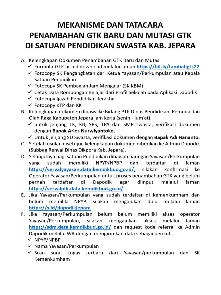 MEKANISME DAN TATACARA TAMBAH GTK | PDF