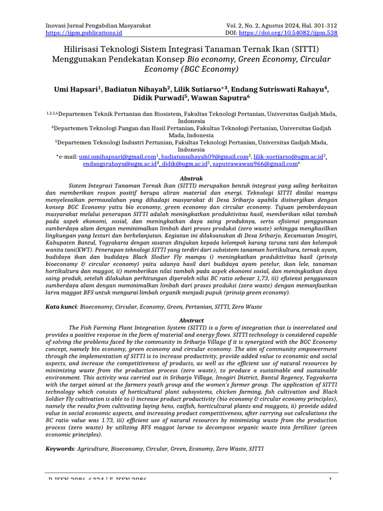 Hilirisasi Teknologi Sistem Integrasi Tanaman Ternak Ikan (SITTI) | PDF