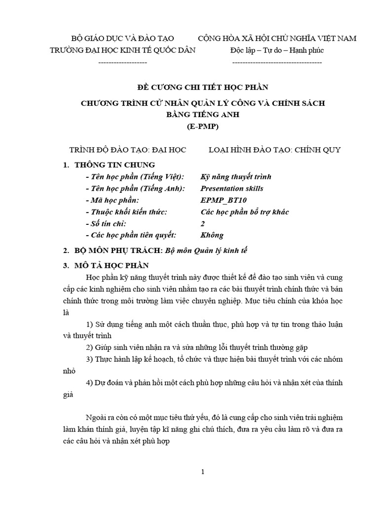 EPMP - BT10 - de Cuong Ky Nang Thuyet Trinh | PDF