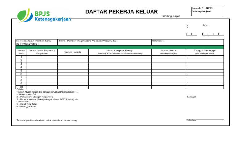 Formulir 1b BPJS Ketenagakerjaan | PDF