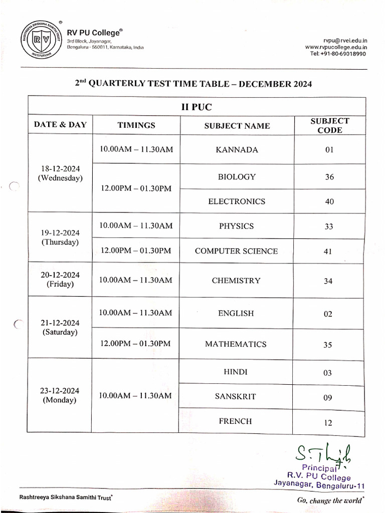 2nd Quarterly Test Time Table 2024 | PDF