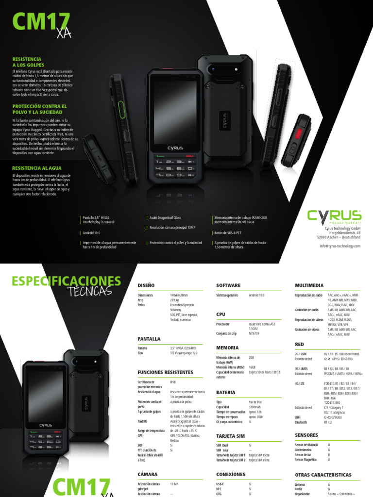 Teléfono Rugged Cyrus CM17: Resistente y Funcional | PDF | 3 G ...