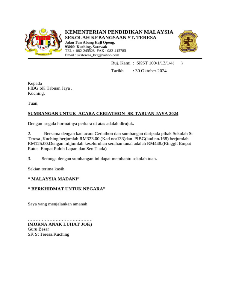 Sumbangan Ceriathon SK Tabuan Jaya 2024 | PDF